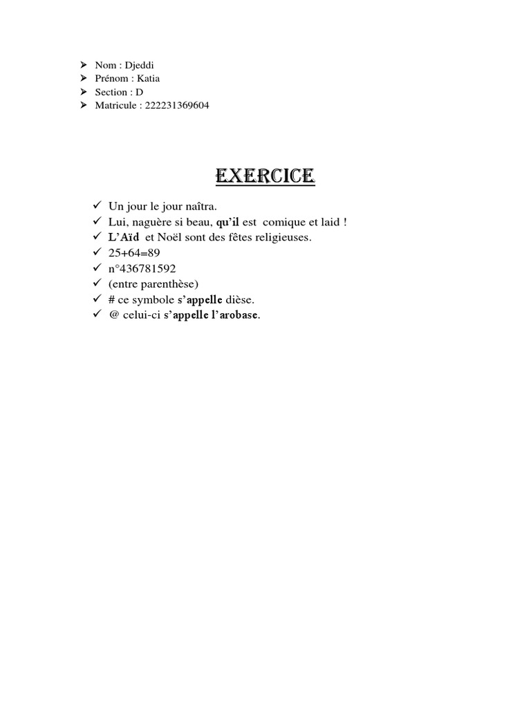 Exercice de L'informatique PDF | PDF