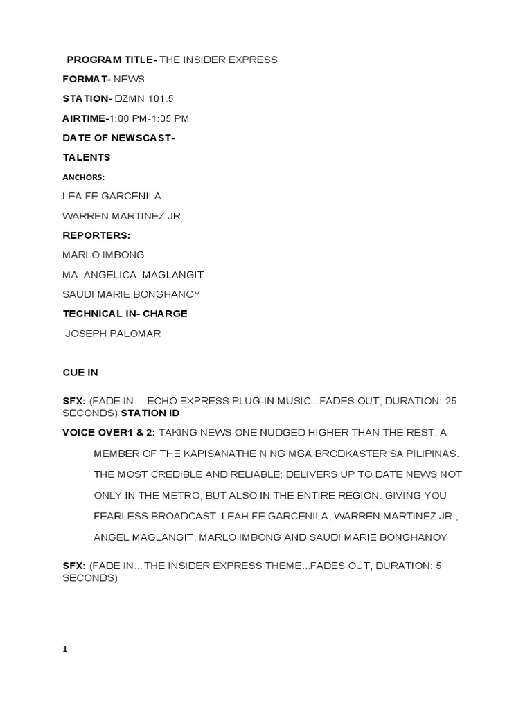 Final Script For Radio Broadcasting | PDF | Mass Media