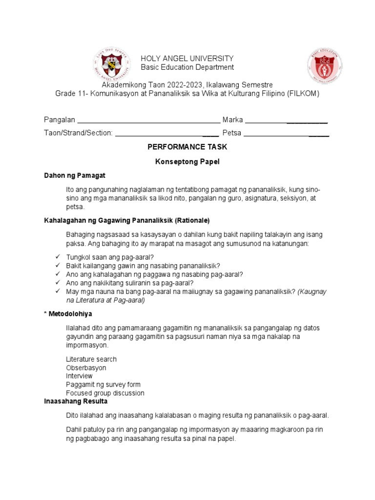 Performance Task Konseptong Papel: Dahon NG Pamagat | PDF