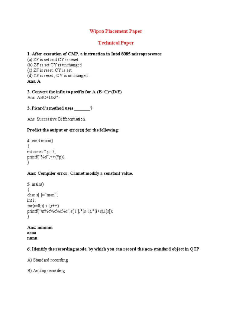 EnggRoom - Placement - Wipro Placement Paper-2009-3 | PDF | Computer Program | Programming