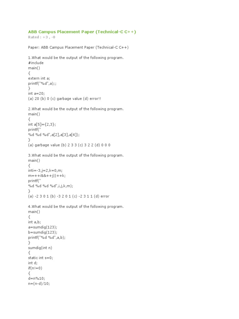 Analysis of a C/C++ Technical Placement Paper from ABB focusing on Code Snippets, Output, and ...