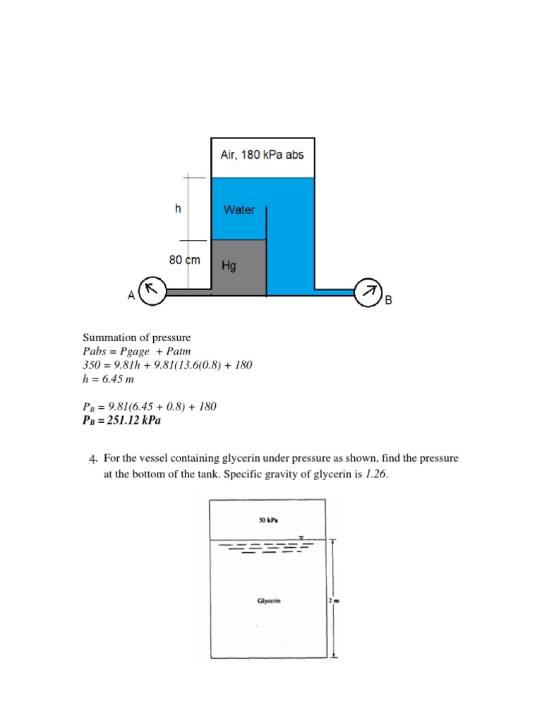 Pressure calculations and problems solved | PDF | Pressure | Pressure ...