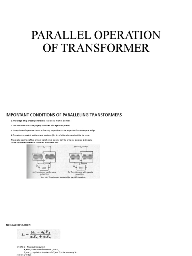 Conditions for Transformer Parallel Operation | PDF | Science ...