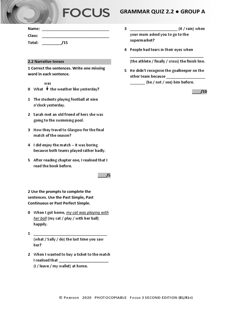 Focus3 2E Grammar Quiz Unit2 2 GroupA | PDF Focus3 2E Grammar Quiz Unit2 2 GroupA | PDF