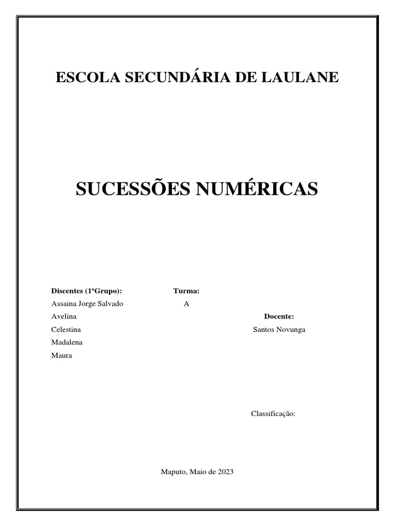 Sucessoes Numericas Turma B 1ºgrupo 111452 PDF | PDF | Sequência | Matemática