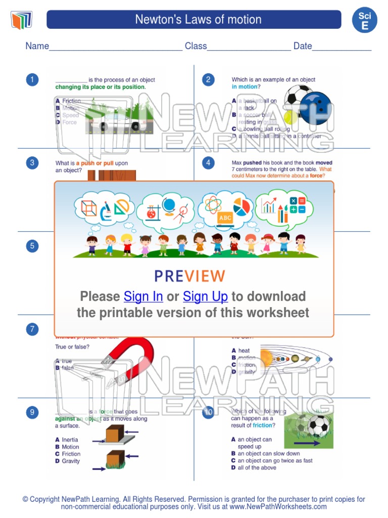 Worksheet Science Grade 5 Newton S Laws of Motion 0 | PDF