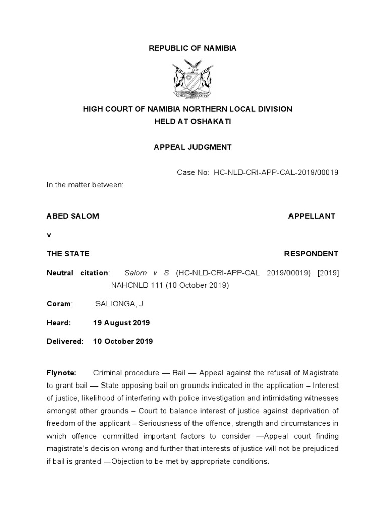 Salom V S (HC-NLD-CRI-APP-CAL 2019-00019) (2019) NAHCNLD 111 (10 ...