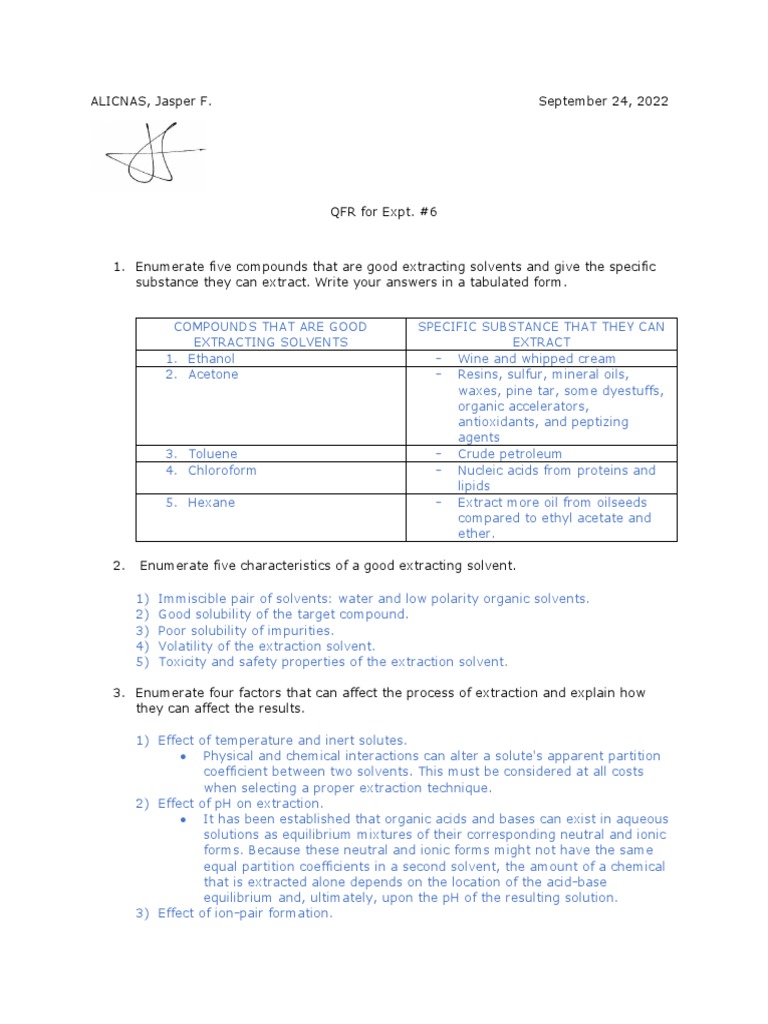 AGECHM LAB1 QFR For Expt #6 | PDF | Solvent | Solubility