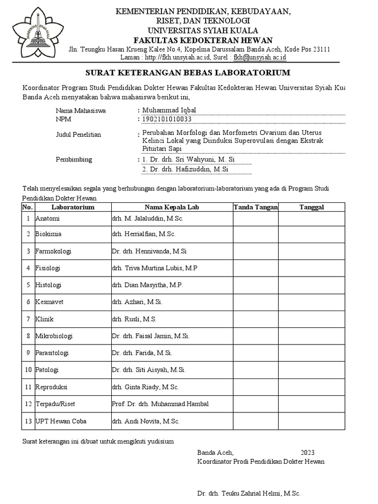 Surat Keterangan Bebas Lab Iqbal | PDF