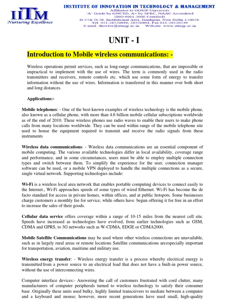Unit 1 Notes Mobile Computing Pdf Pdf Modulation Multiplexing