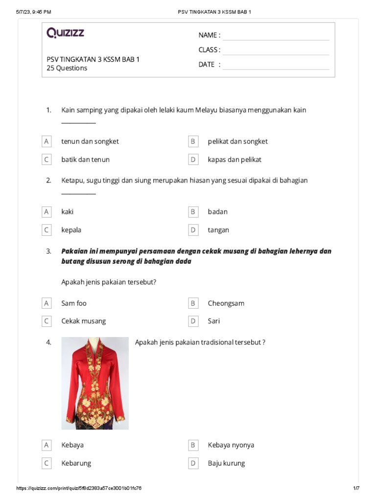 PSV Tingkatan 3 KSSM Bab 1 PDF | PDF