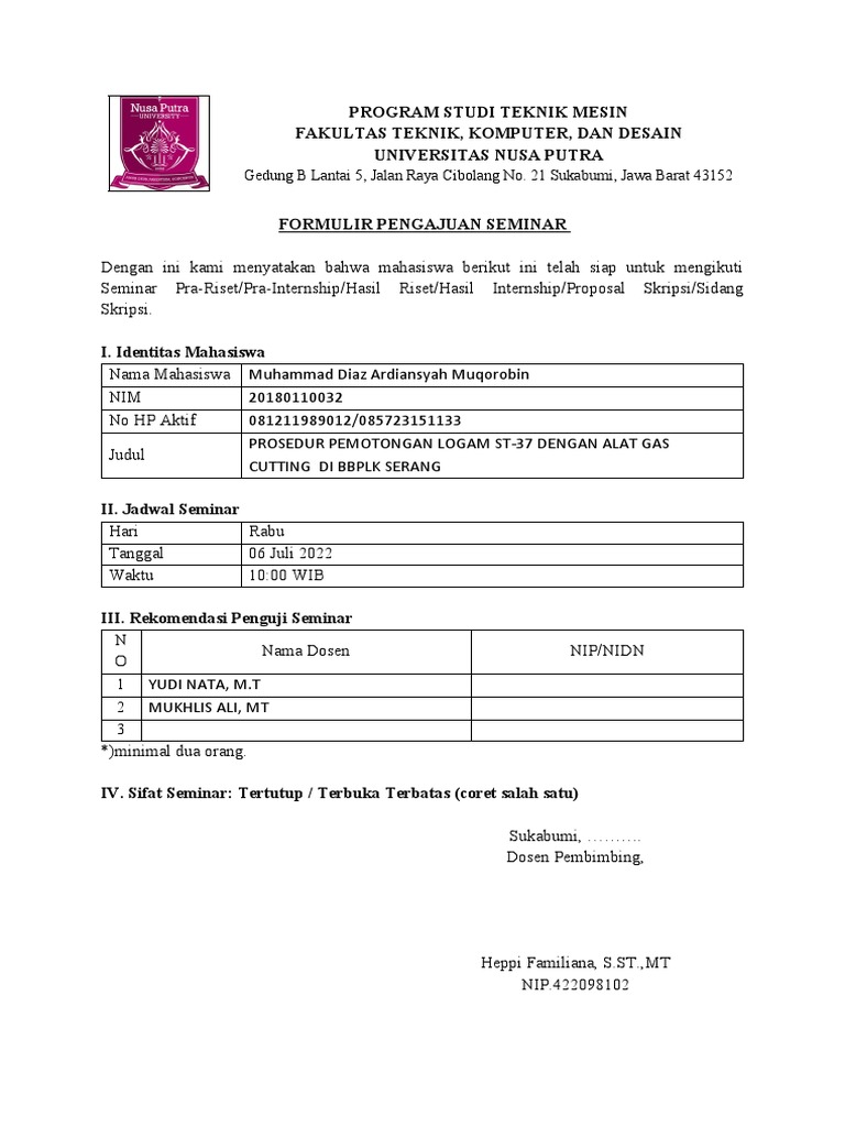 Salinan FORMULIR PENGAJUAN SEMINAR | PDF