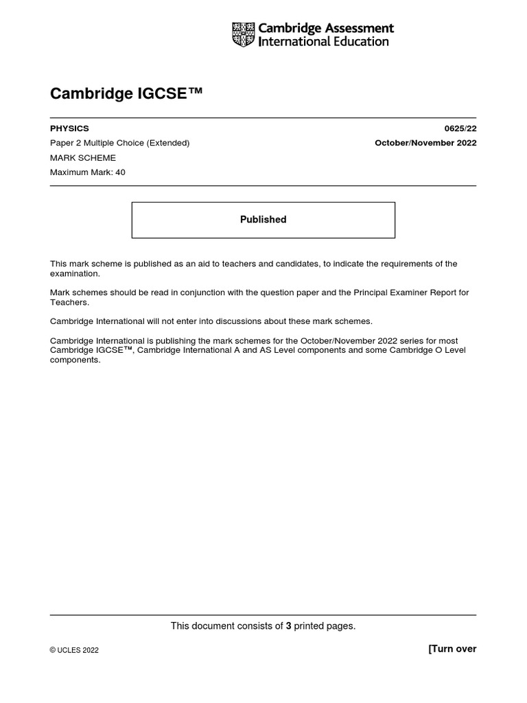 Cambridge Igcse 邃 Physics 0625 22 October November 2022 Pdf