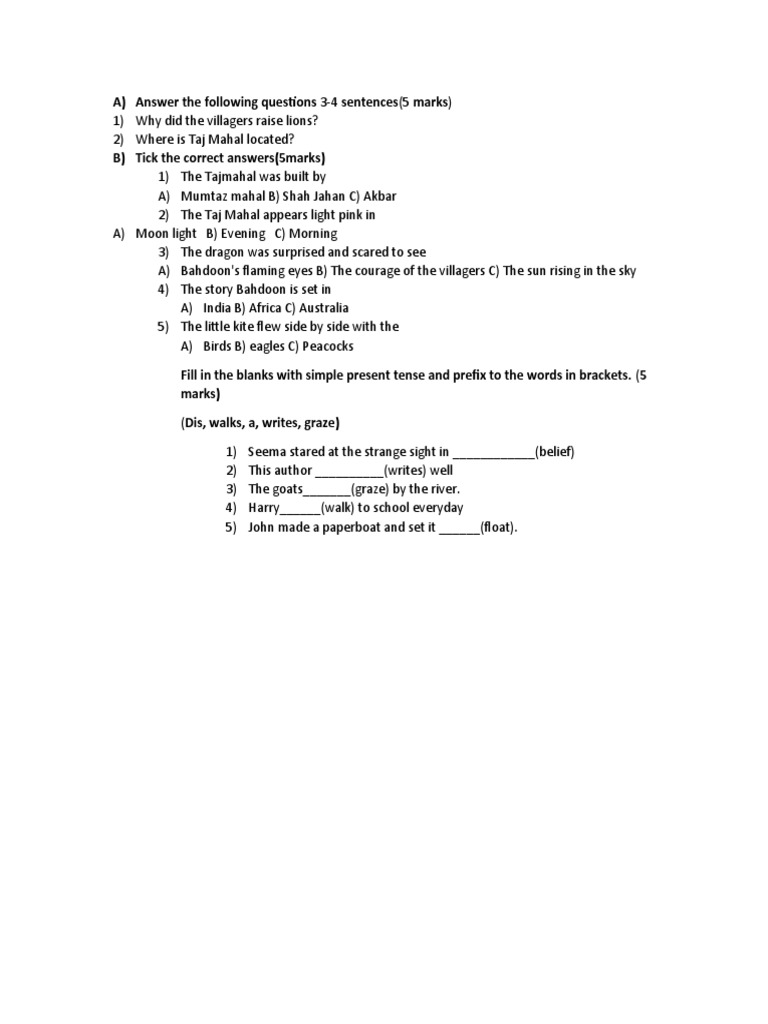 Lion Raising and Taj Mahal Quiz | PDF