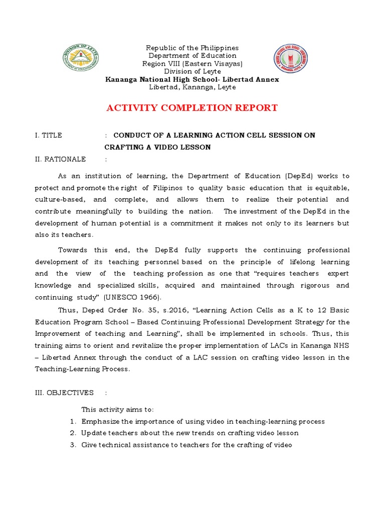 ACR On LAC FOR The Use of ICT | PDF | Teachers | Learning