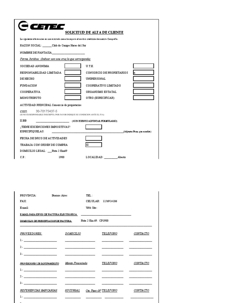 Solicitud Alta Cliente A4 | PDF