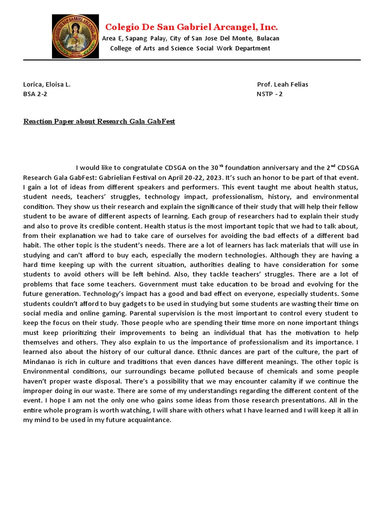 Gabfest Ref Ection Paper | PDF | Cognition Gabfest Ref Ection Paper | PDF | Cognition