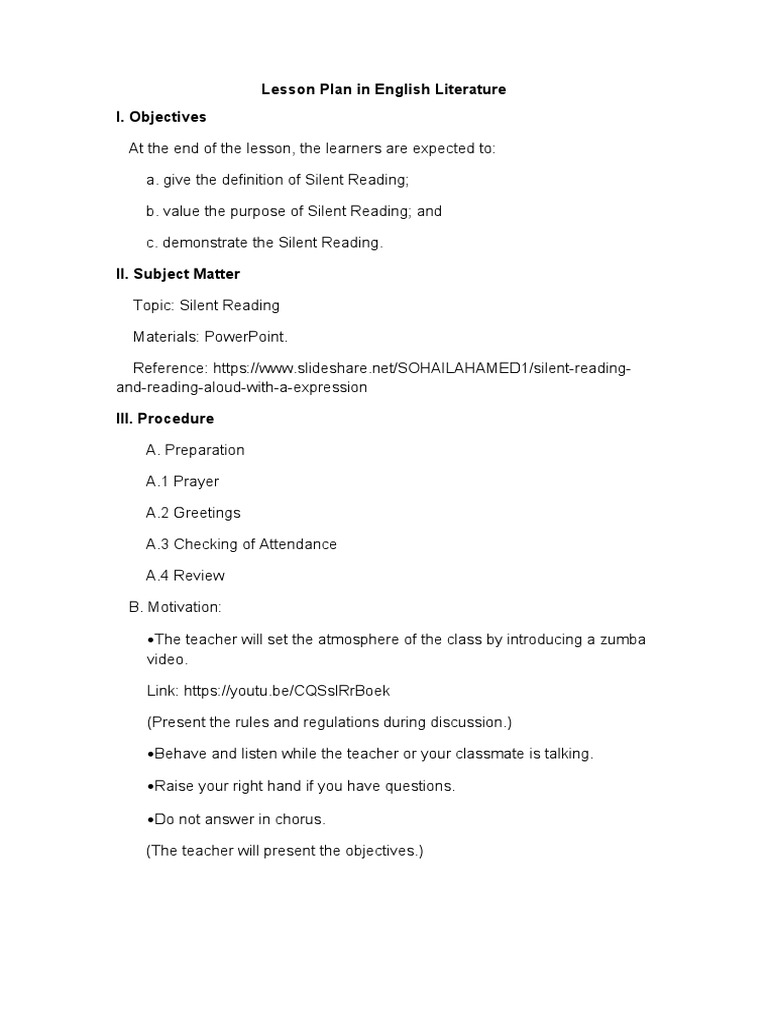 Silent vs. Loud Reading Lesson Plan | PDF | Language Arts & Discipline