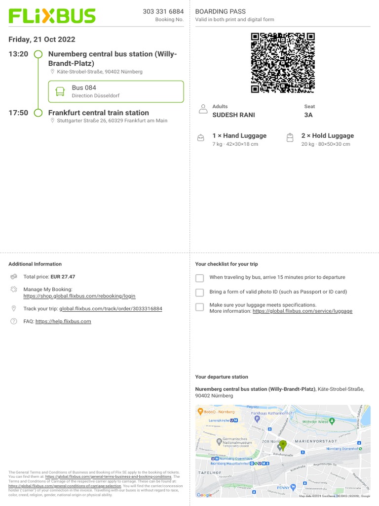 FlixBus Ticket: Nuremberg to Frankfurt | PDF