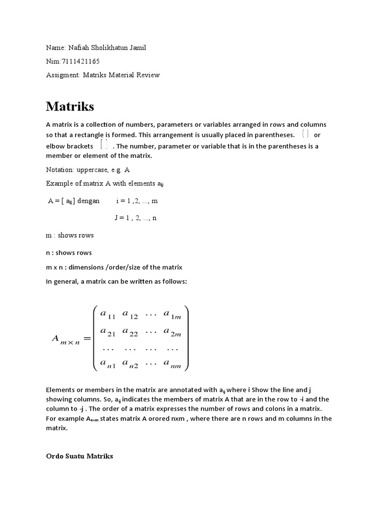 Review Materi Matriks 1 | PDF | Matrix (Mathematics) | Bracket
