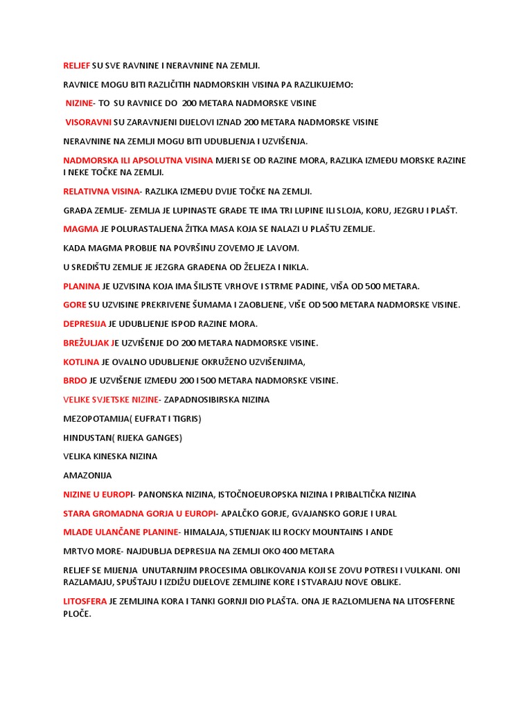 Reljef Su Sve Ravnine I Neravnine Na Zemlji | PDF