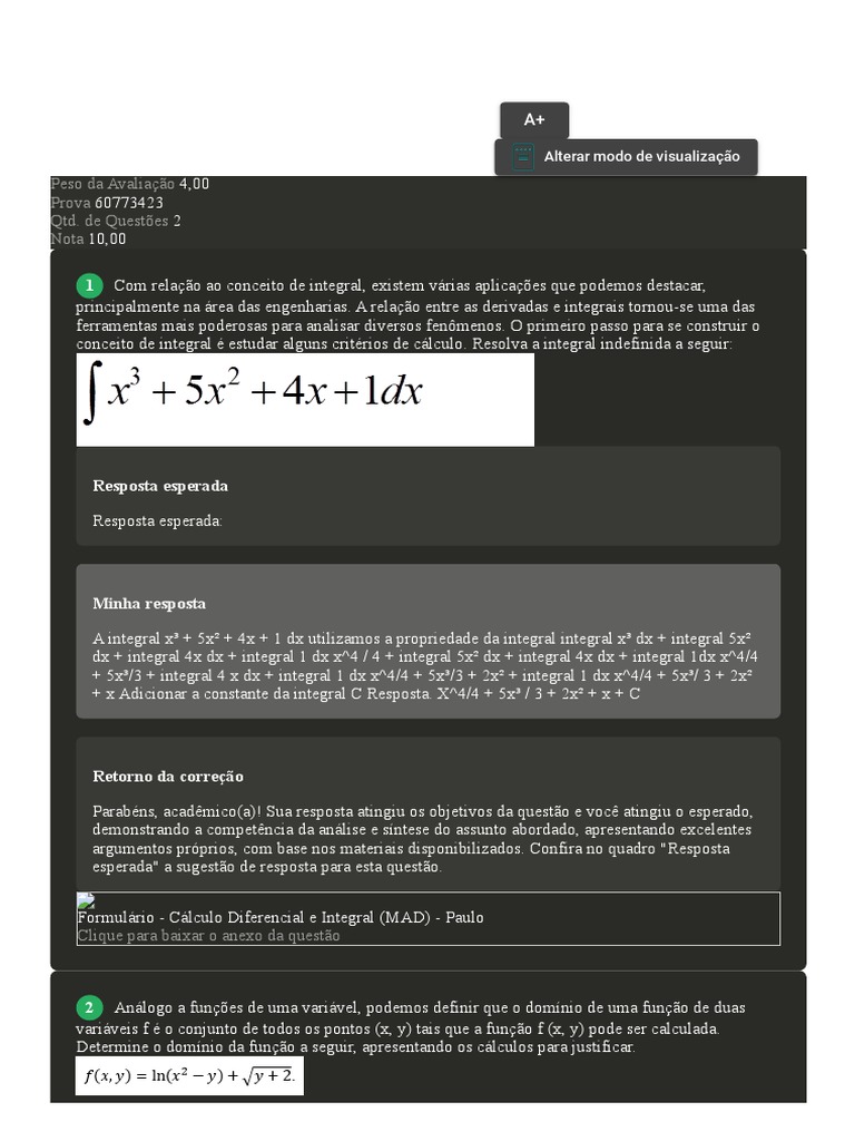 Avaliação Final Discursiva Cálculo Diferencial E Integral Ii Pdf