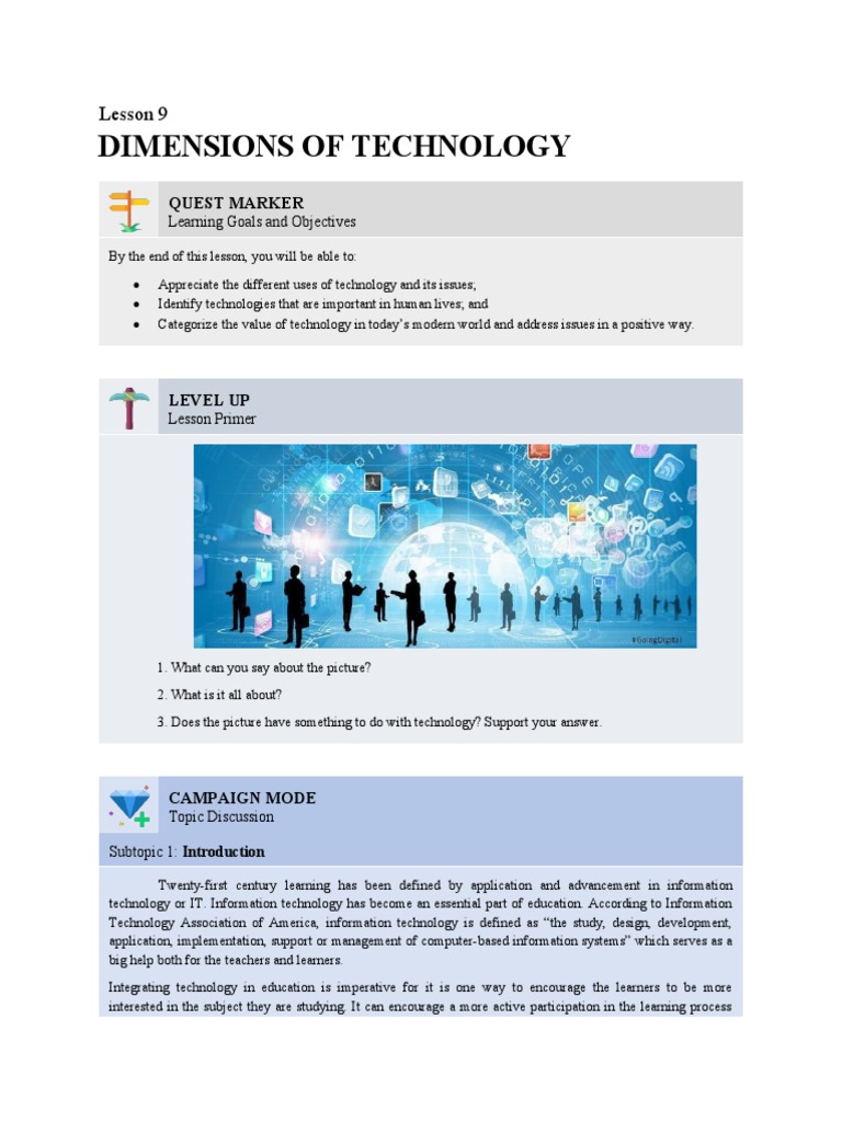 Module 3 - Lesson 9 Dimensions of Technology | PDF | Social Media | Popular Culture & Media Studies
