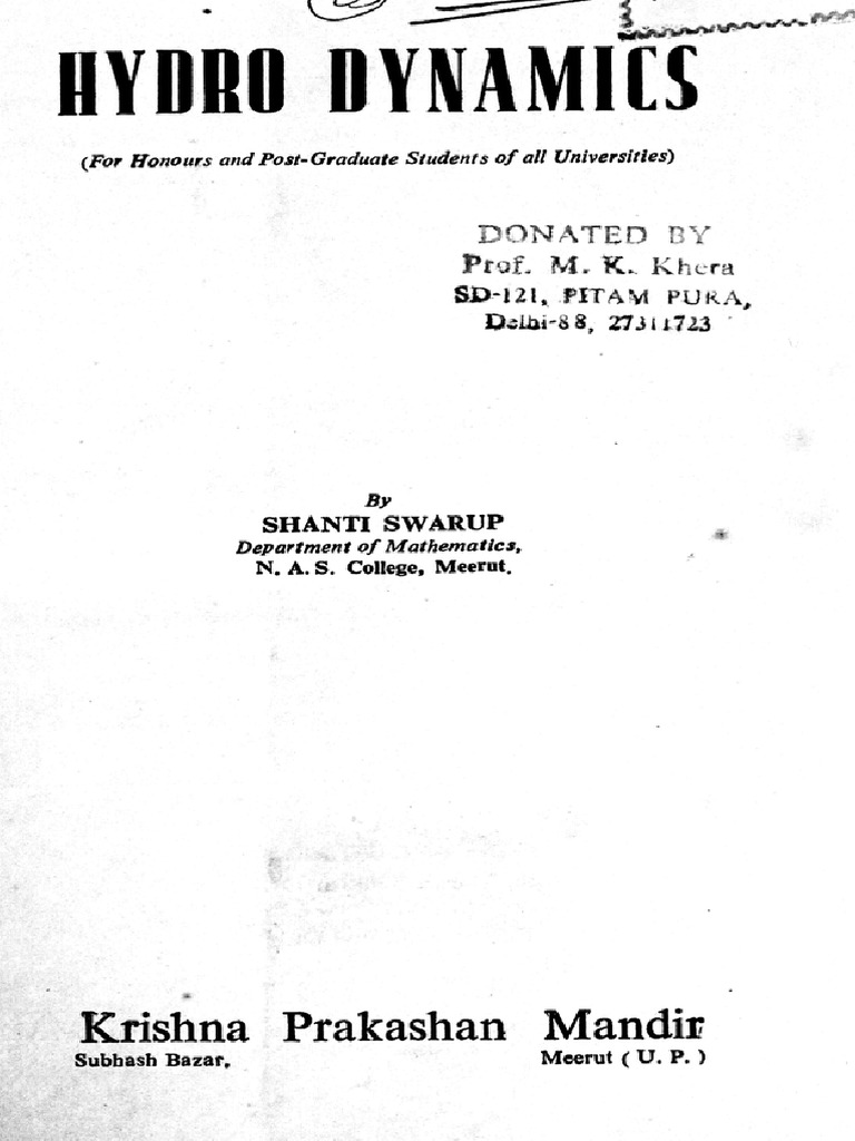 Hydro Dynamics by Shanti Swarup | PDF