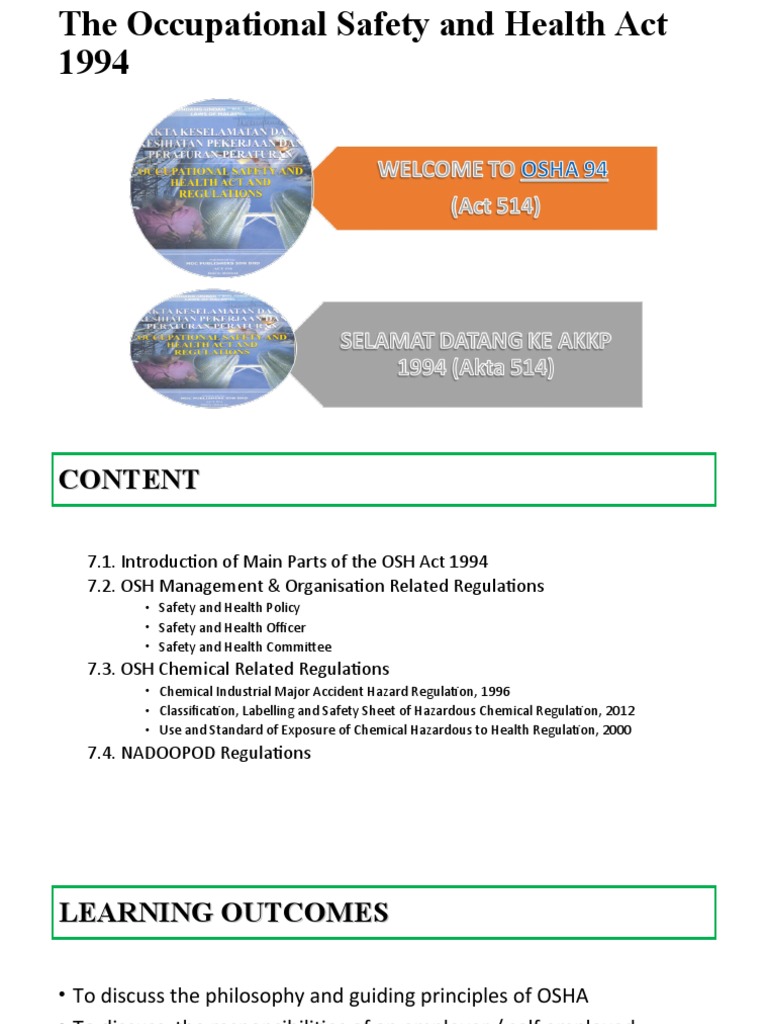 7.1 Introduction of Main Parts of The OSH Act 1994 | PDF | Occupational ...