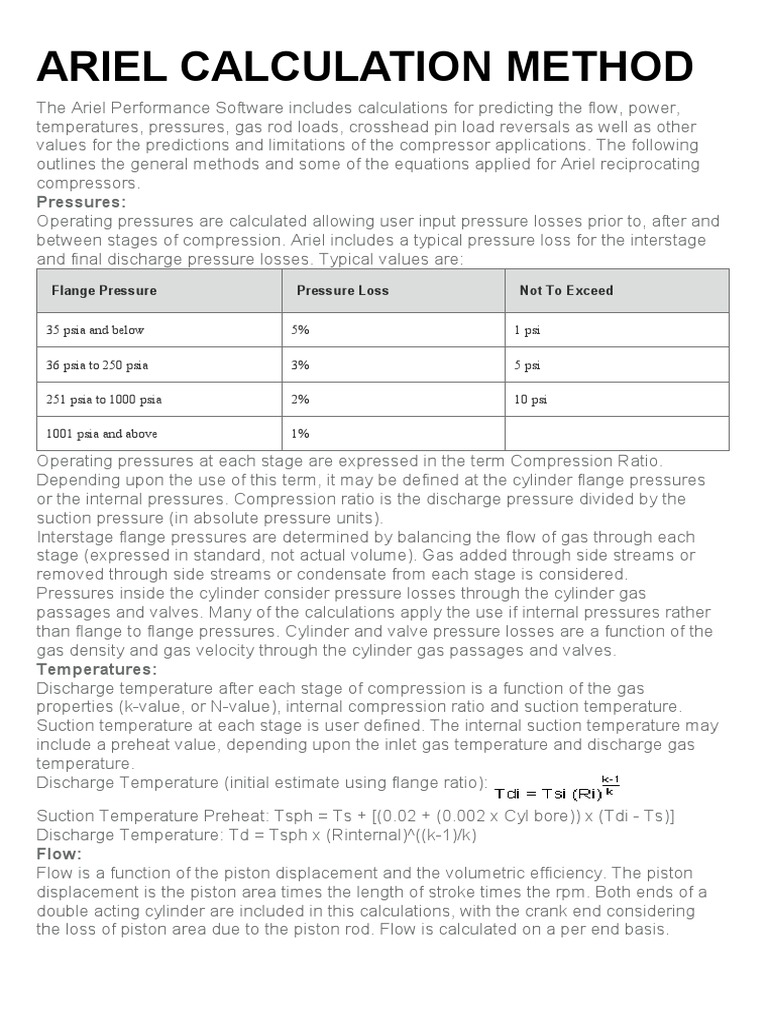 Ariel Compressor Calculation Method | PDF | Gases | Pressure