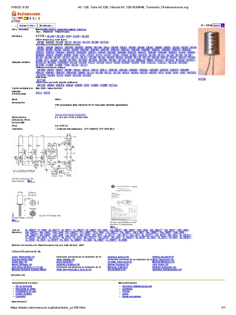 AC 128, Tube AC128 Válvula AC 128 ID33948, Transistor | PDF ...