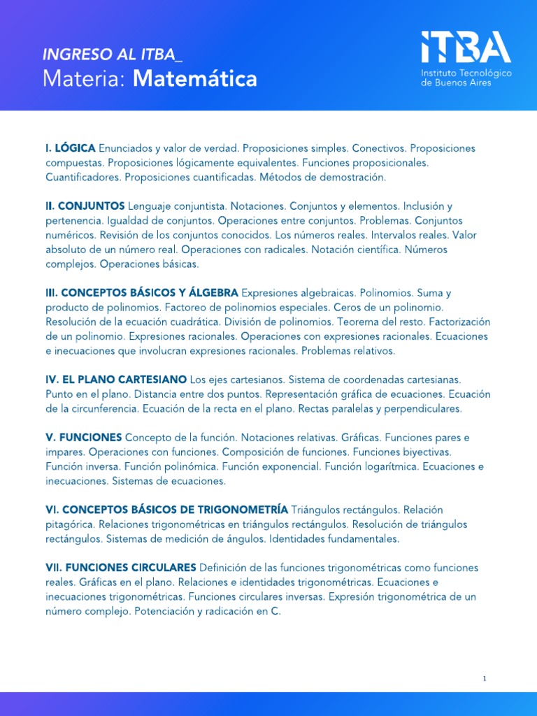 Ingreso ITBA Matematica Febrero 2022 PDF | PDF