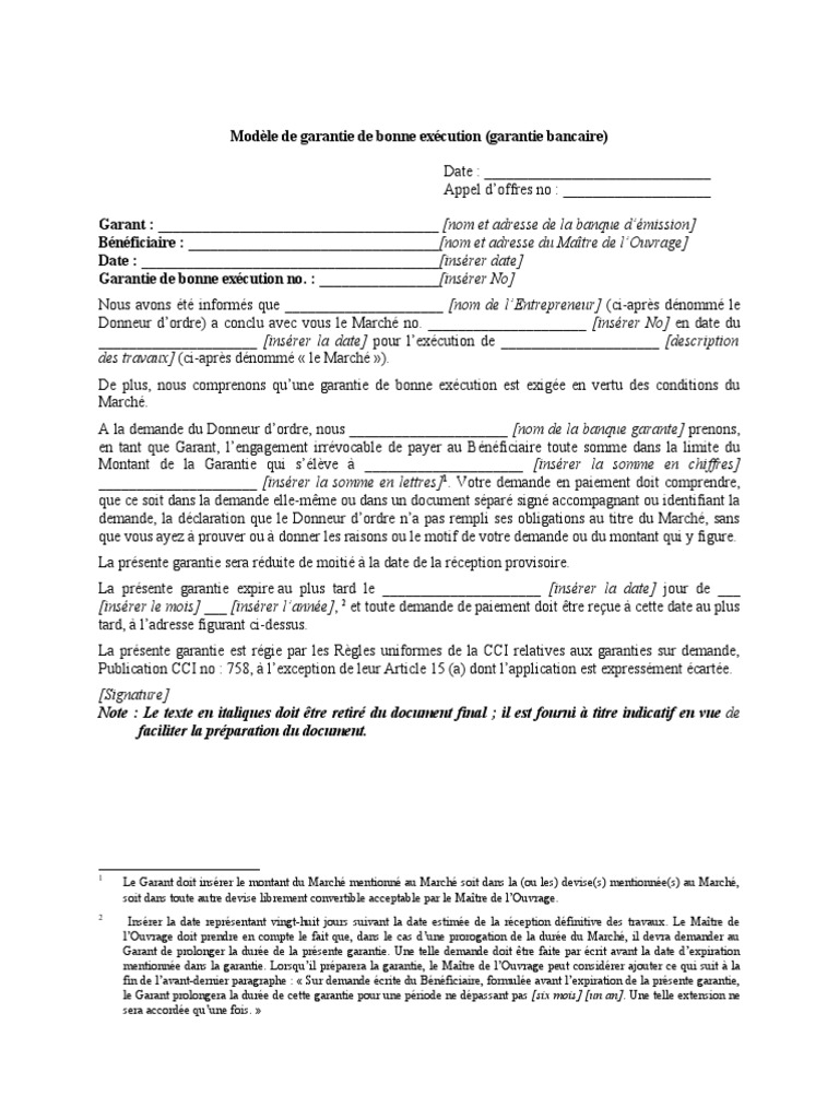 Modèle de garantie de bonne exécution | PDF | Banques | Argent