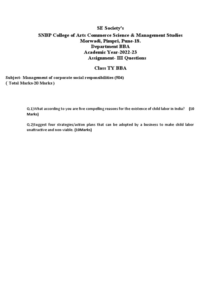 Assignment III TYBBA M-CSR | PDF | Business