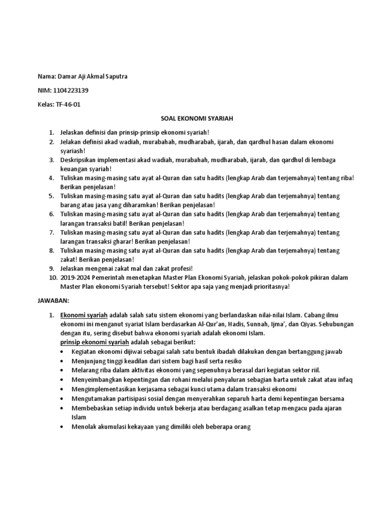Damar Aji Akmal Saputra - 1104223139 - TF-46-01 - Ekonomi Syariah | PDF