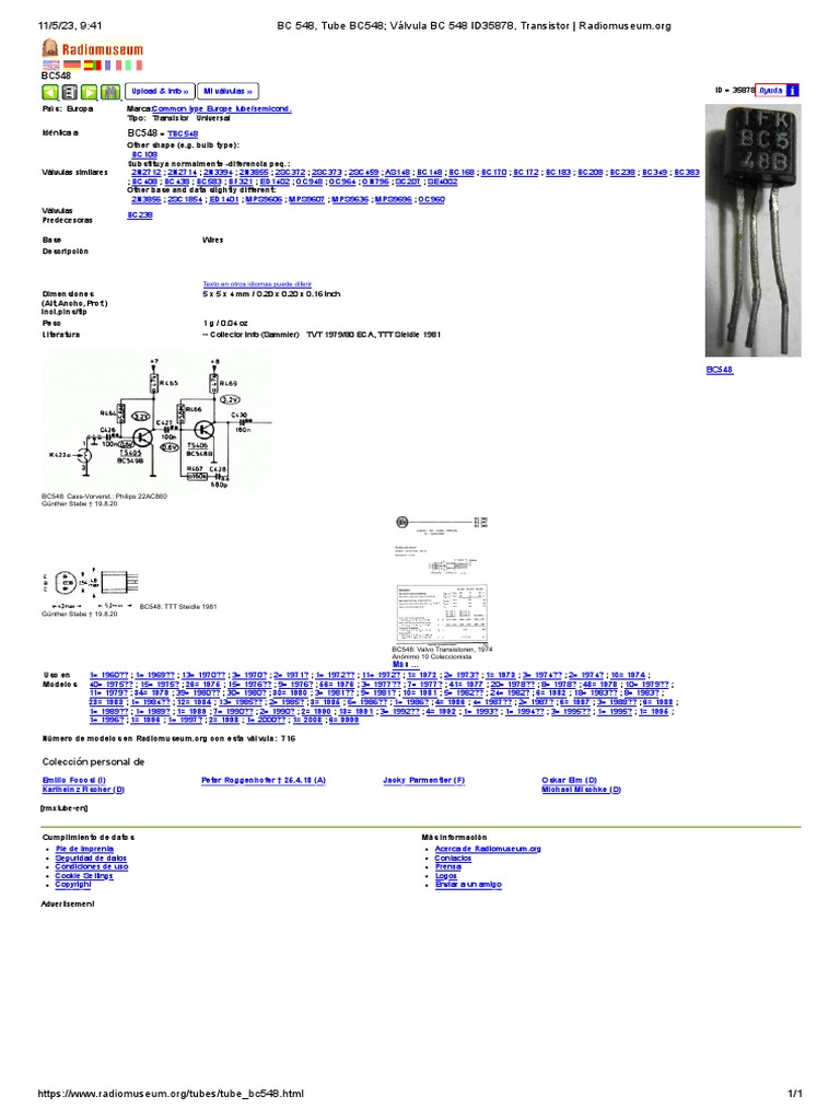 BC 548, Tube BC548 Válvula BC 548 ID35878, Transistor | PDF | Electrical Components