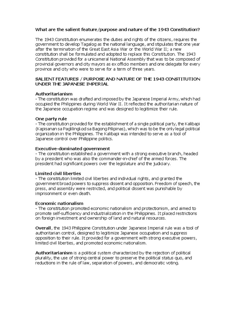 1943 Philipine Constitution Under Japanese Imperial GROUP 3 | PDF | Constitution | Governance