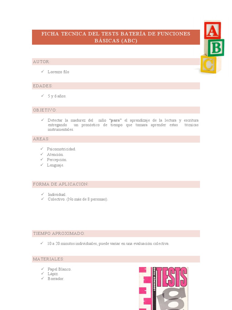 Ficha Técnica del Test ABC | PDF | Aprendizaje | Memoria