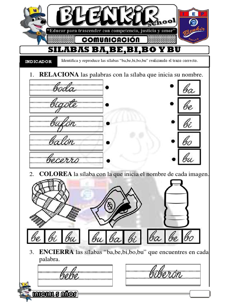 Silabas Ba, Be, Bi, Bo y Bu - Tarea | PDF