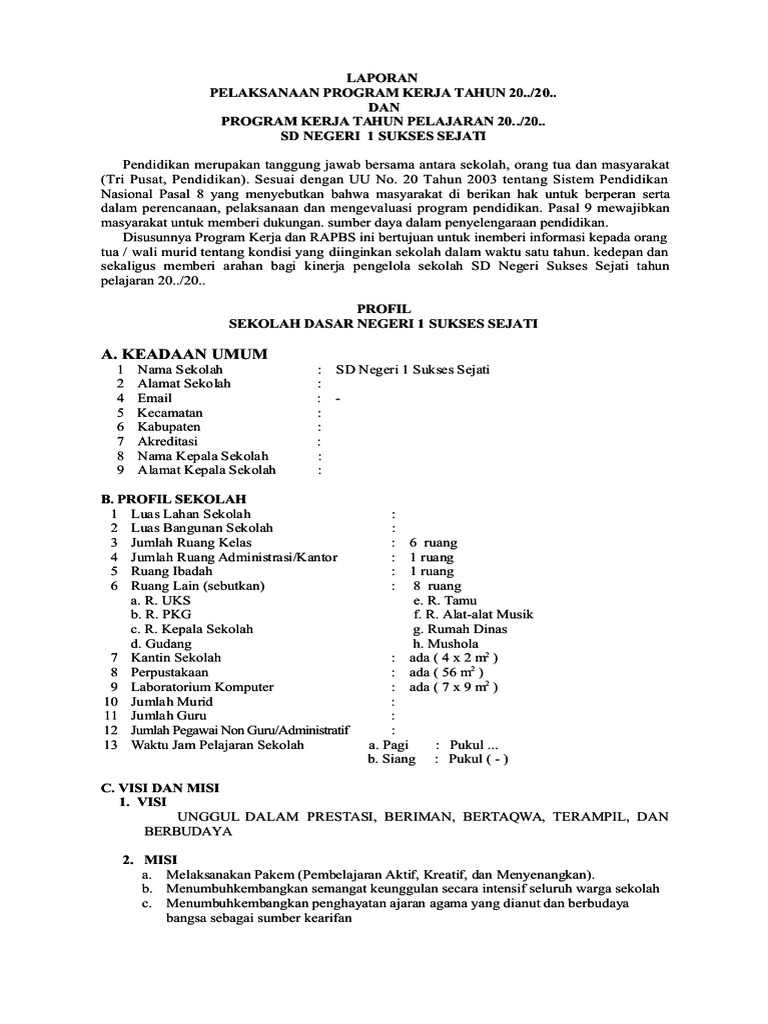 Contoh Progam Kerja Dan Laporan Program Kerja Tahunan Sekolah ...