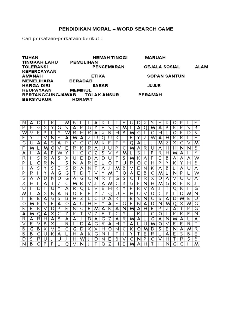 Moral Education Word Search: Finding Virtues and Values | PDF