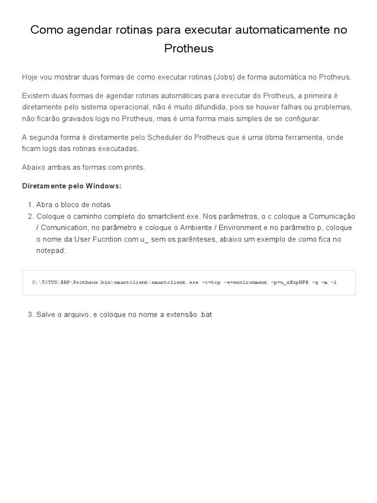 Como Agendar Rotinas para Executar Automaticamente No Protheus | PDF ...