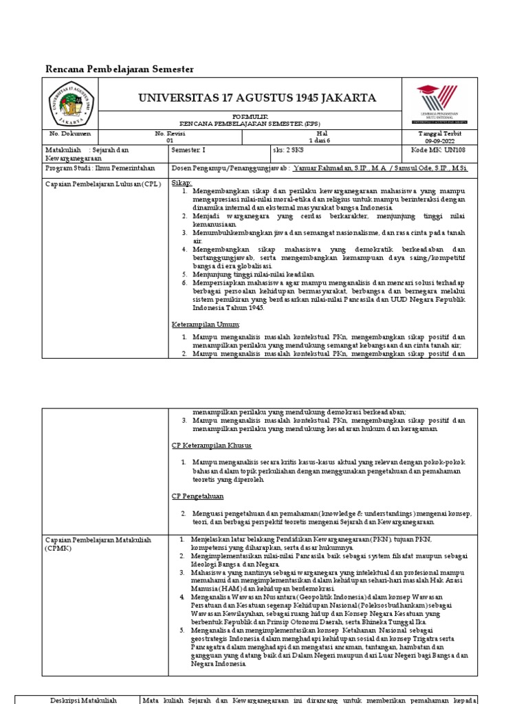 RPS Sejarah Dan Kewarganegaraan | PDF