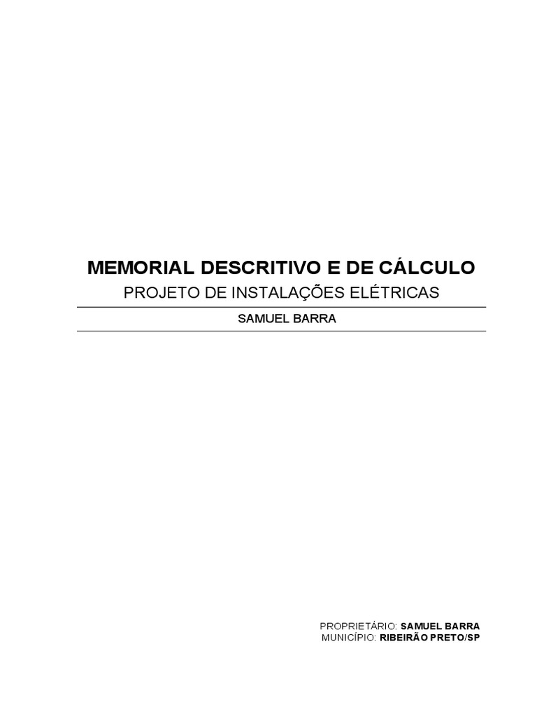Memorial descritivo e de cálculo | PDF | Rede elétrica | Eletricidade