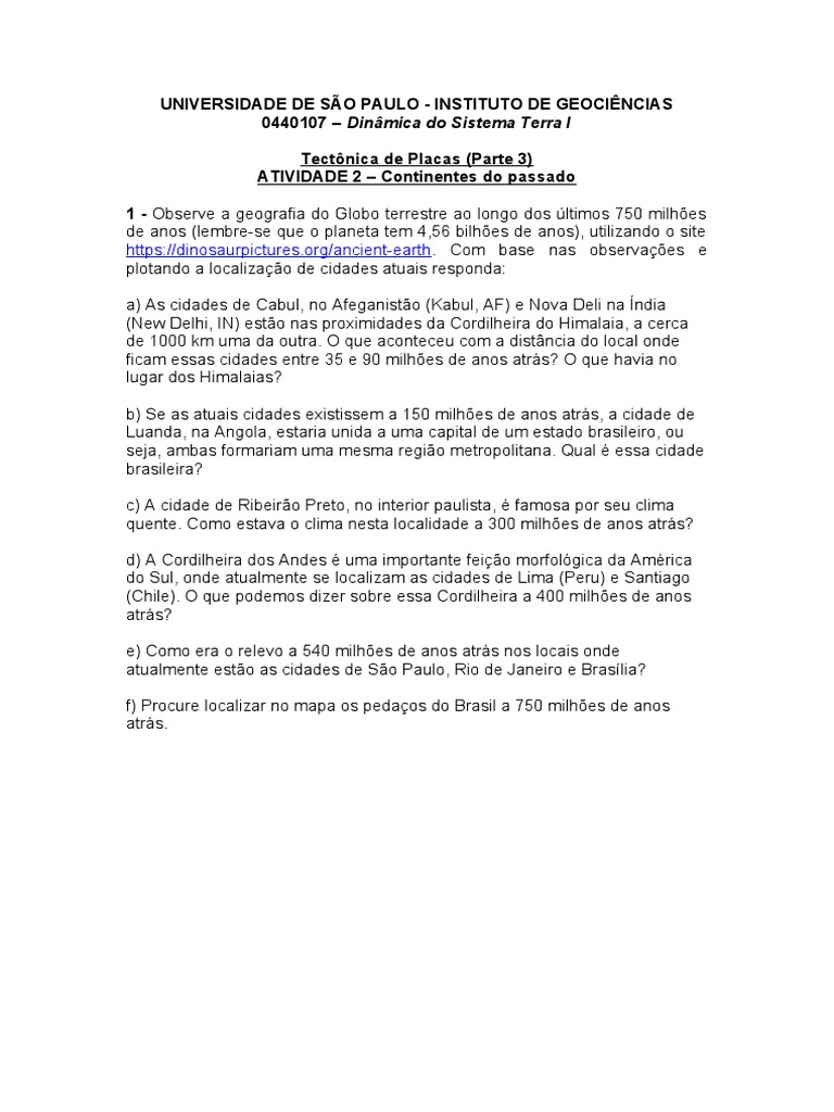 Atividade 2 Tectonica Parte 3 2020 Ligea Continentes Do Passado | PDF