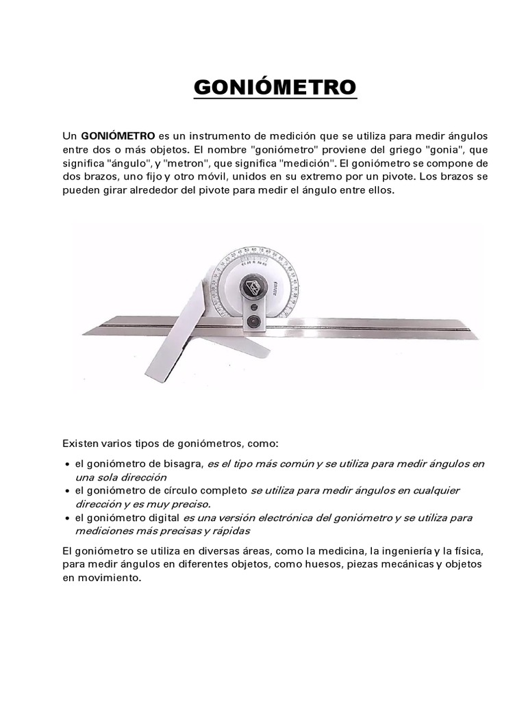Goniometro PDF | PDF | Medición | Ángulo