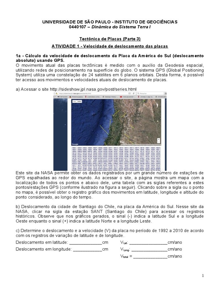 Atividade 1 Tectonica Parte 3 2020 Ligea Velocidade Das Placas | PDF ...
