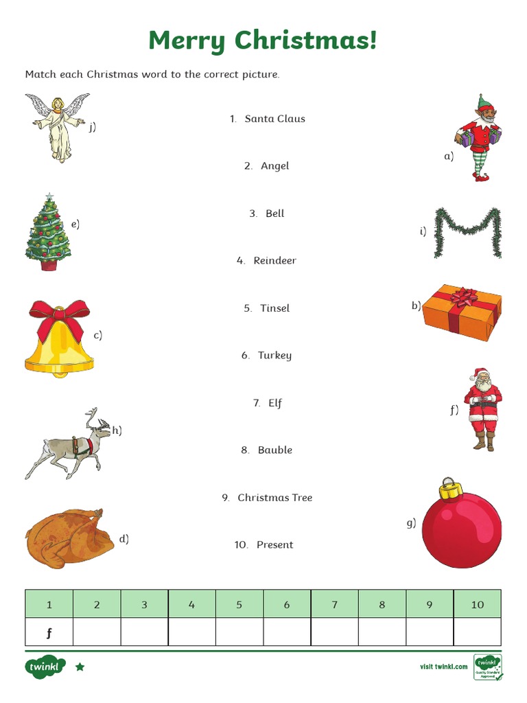 Christmas Vocabulary Matching Differentiated Activity Sheets PDF | PDF
