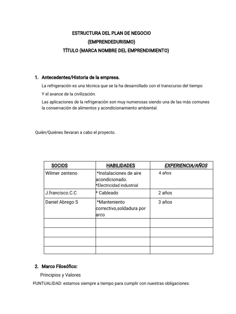 Documento Plan de Negocios | PDF