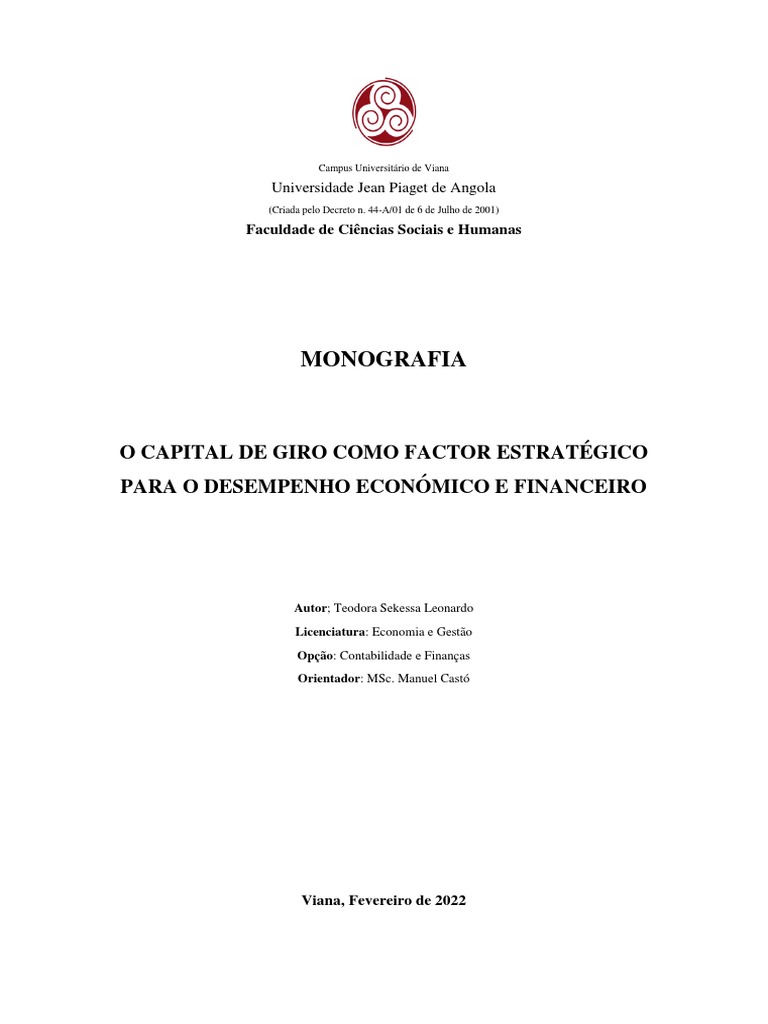 O Capital de Giro Como Factor Estratégico para o Desempenho Economico Da Empresa Angola Telecom ...